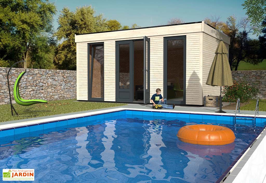 Chalet en bois habitable isolé 90 mm double vitrage toit plat 15 m² ...