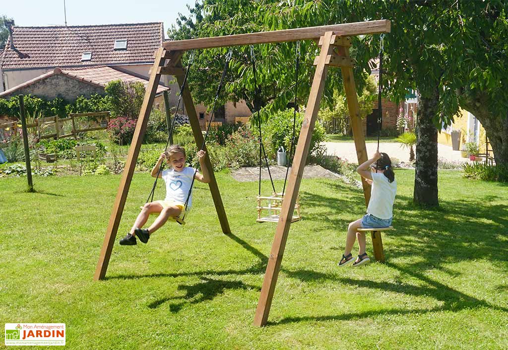 Portique en bois éco-friendly 2 balançoires 1 siège bébé – Ulysse ...