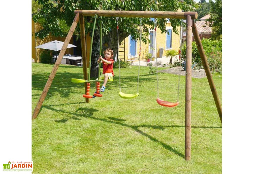 Portique pour enfants en bois 2 balançoires + 1 vis-à-vis – Pacco ...