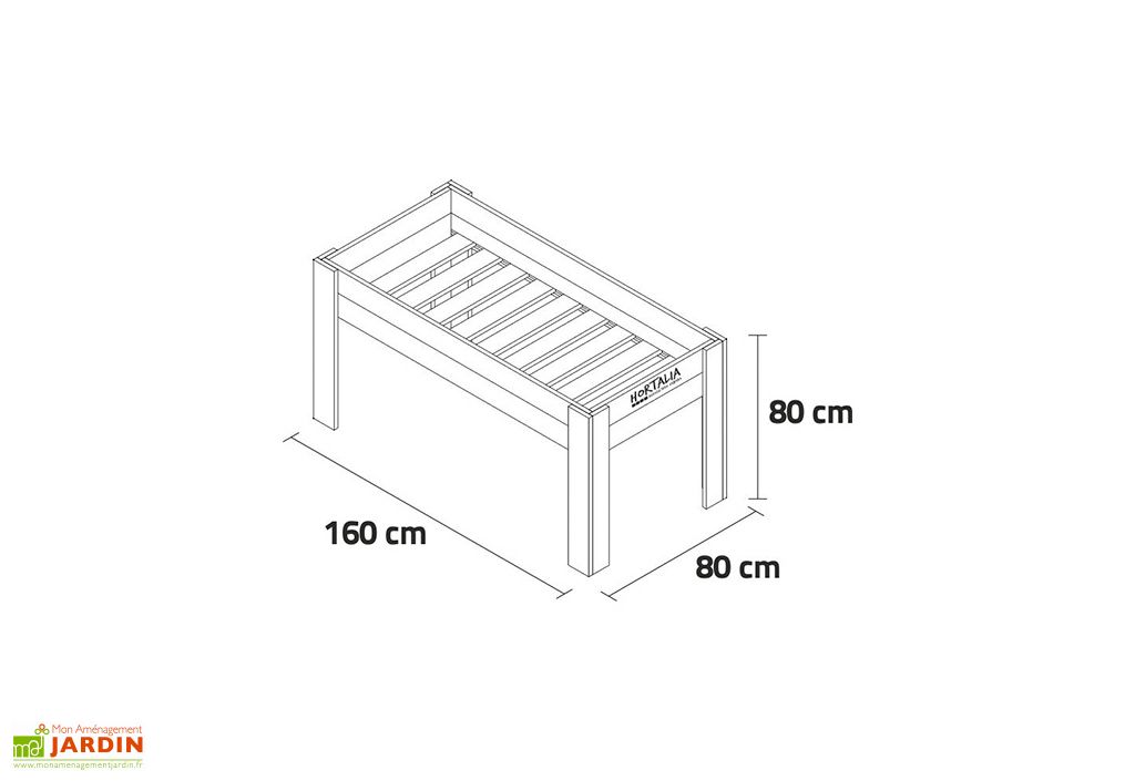 Potager Surélevé en Bois Traité Gardenbrico XL80 : 160 cm - Hortalia