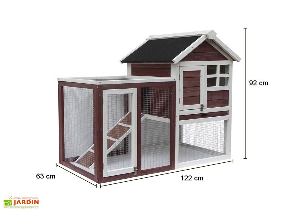 Poulailler en Bois Bicolore Standard 2-3 Poules (120 x 65 x 90 cm ...