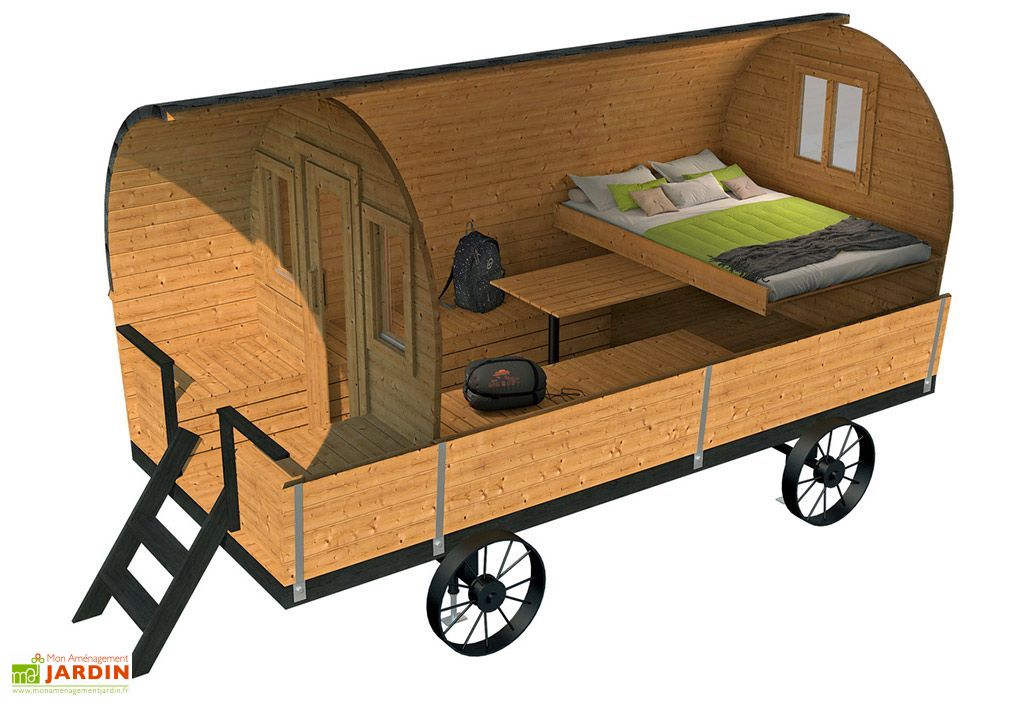 Roulotte en Bois Aménagée 28 mm Camping Western 9 m² - Inmedias Res