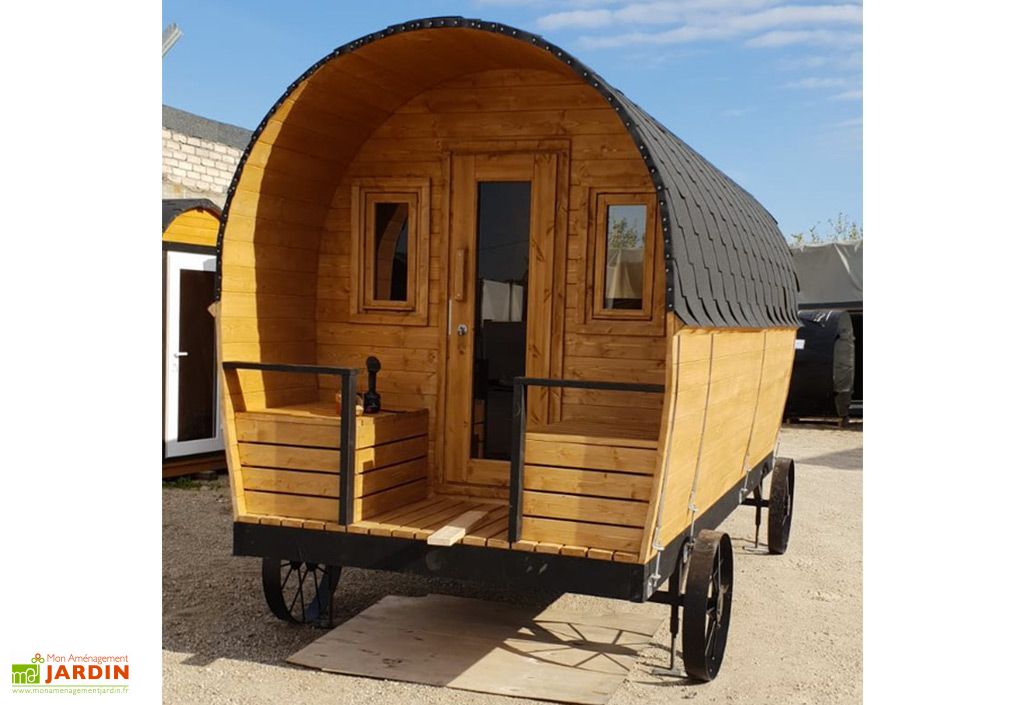 Roulotte en Bois Aménagée 28 mm Camping Western 9 m² - Inmedias Res