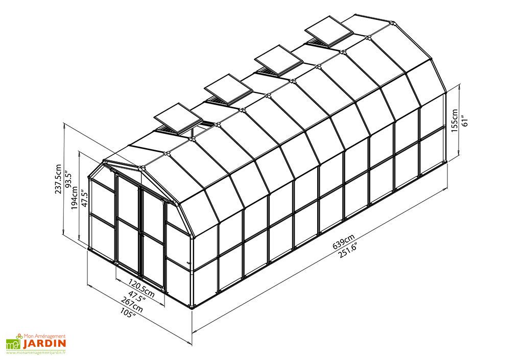 Serre de Jardin Polycarbonate et PVC 6 x 2,5 m – Grand Gardener 8x20 ...