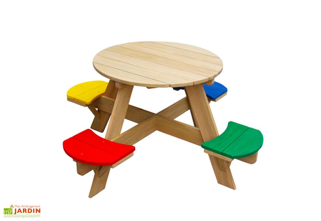 Table de Pique-Nique Ronde en Bois de Hemlock UFO ⌀ 65 cm - Axi