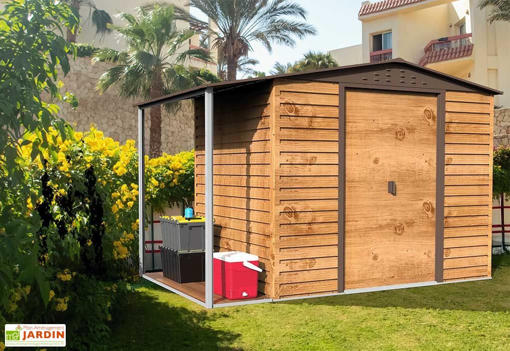 Abri de jardin en métal effet bois + auvent Duramax Alpine 5,15 m²