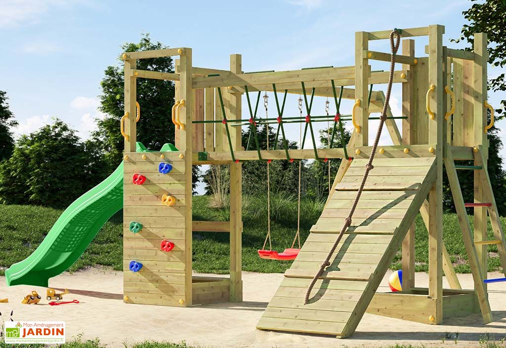 Aire de jeux avec portique en bois de pin traité Fungoo Maxi Exposure - Fungoo