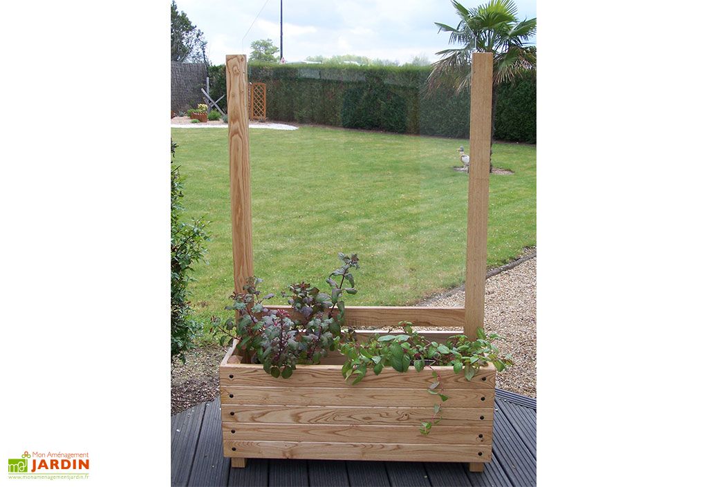 Bac à fleurs avec treillis en bois de châtaignier lasuré – Brise vent ...