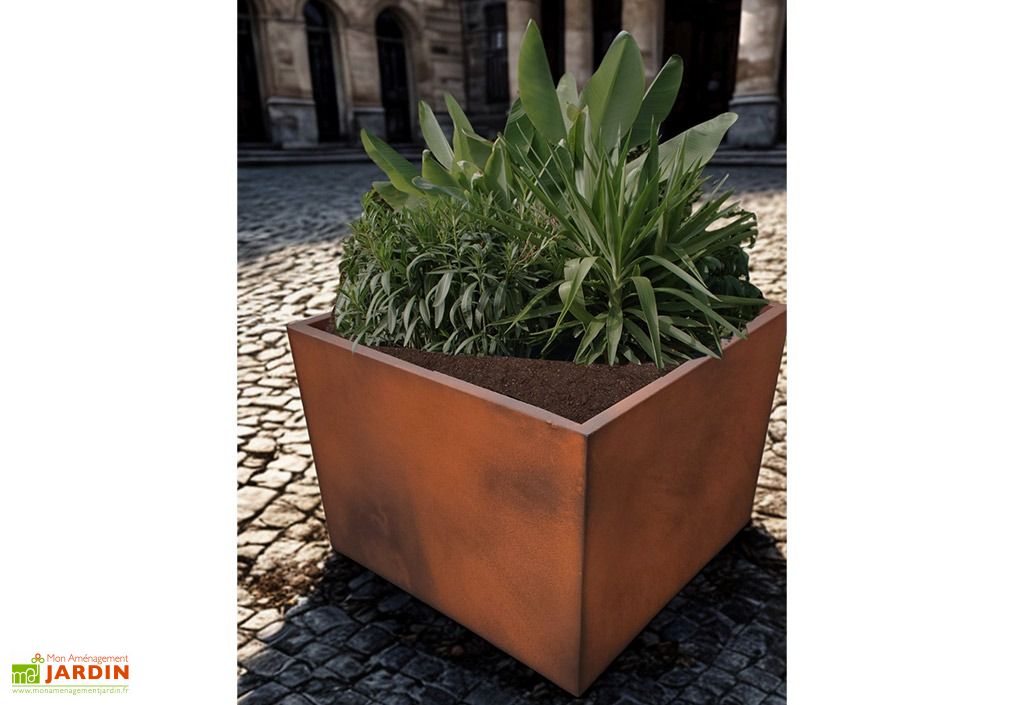 Bac à fleurs en aluminium effet Corten 320 L – 80 x 80 x 60 cm - Green City