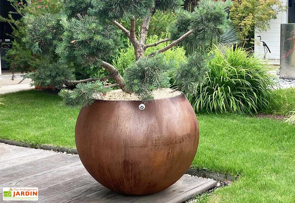 Pot de fleurs PEHD effet corten Ø120 cm avec fond – Miléo 1200 - PAPI