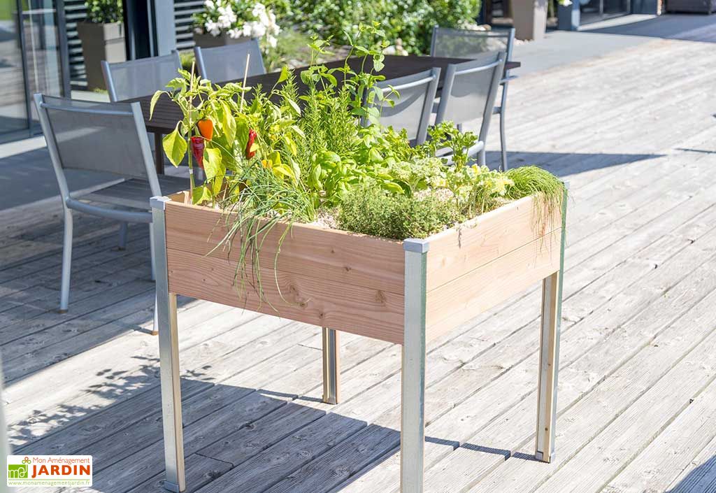Bac potager sur pieds en bois douglas et aluminium 65 x 60 x 80 cm ...