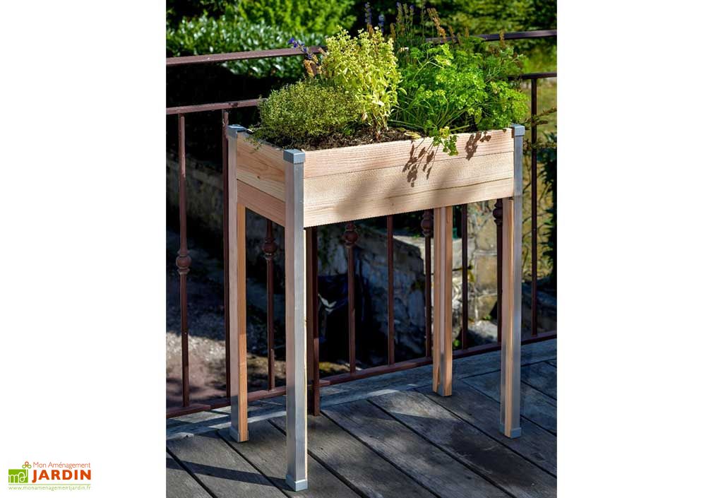 Bac potager sur pied en bois douglas et aluminium 65 x 35 x 80 cm - Mon ...