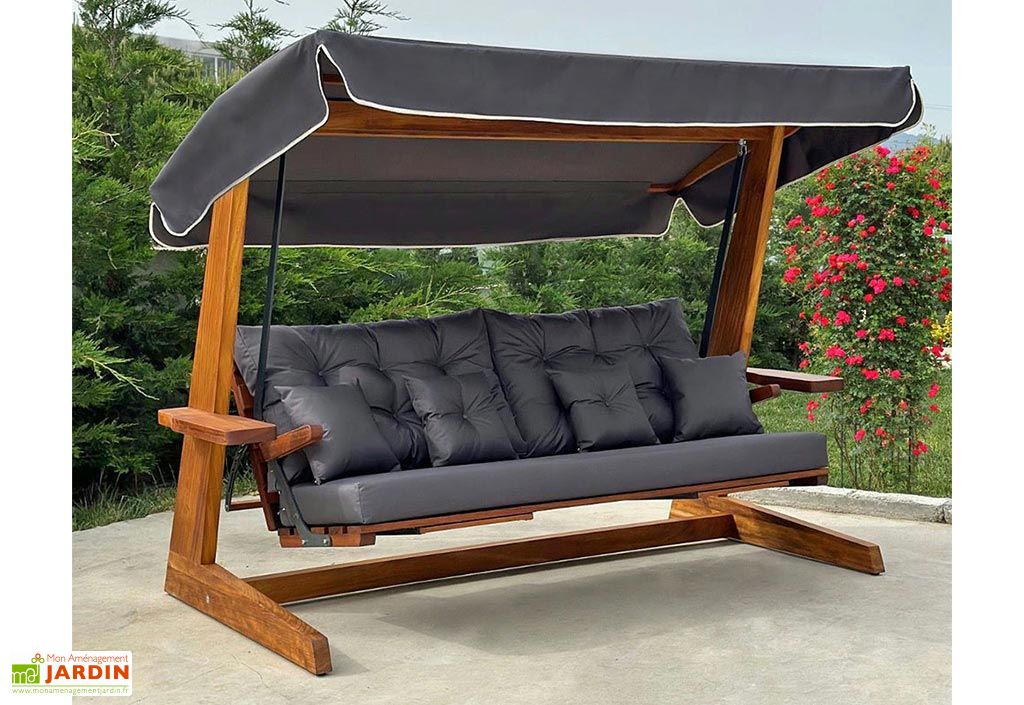 Balancelle de jardin 4 personnes en bois traité – Luna 2600 - Westmann