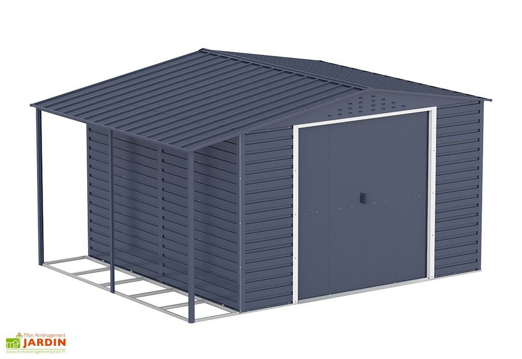 Abri de jardin en métal anthracite avec auvent Duramax Alpine 10,87 m²