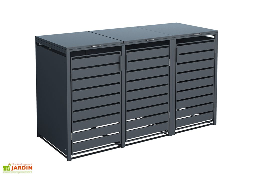 Cache-poubelle triple en acier Kubus - 80 x 200 x 116 cm - Westmann