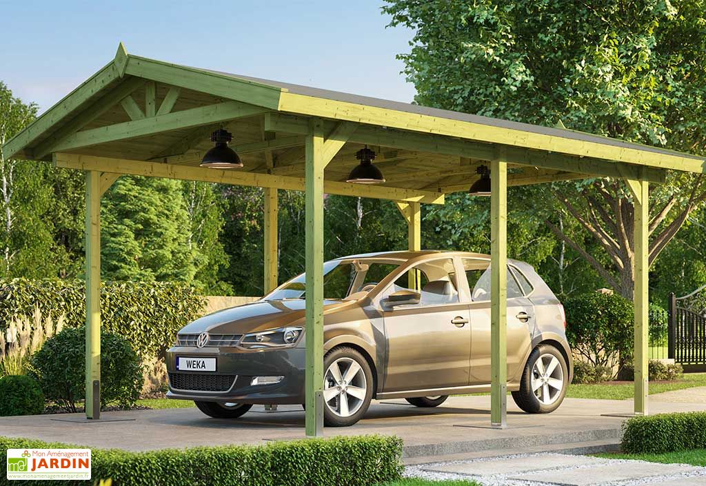 Carport simple en bois de pin traité avec toit double pente – 17 m² - Weka