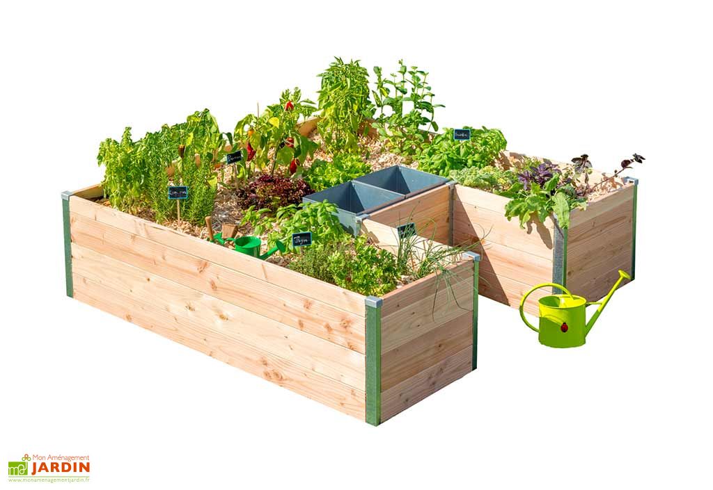 Carré potager en bois avec composteurs Keyhole Garden 170 x 174,5 cm ...