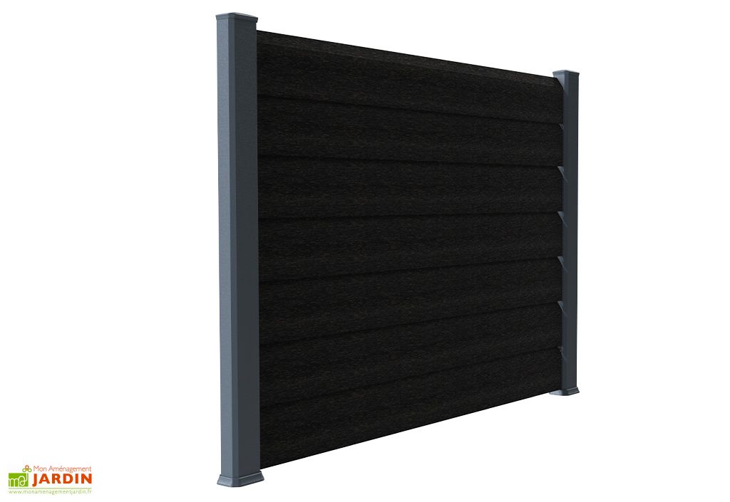Clôture composite noir lames biosourcées + poteaux aluminium ...