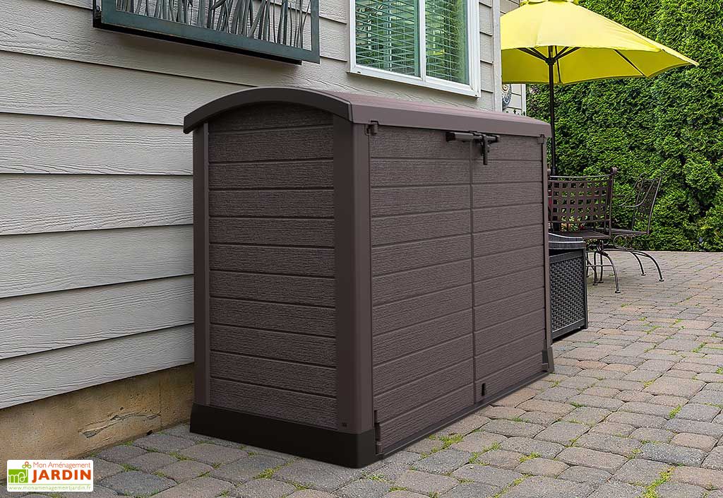 Coffre de rangement extérieur en résine effet bois marron – 1200 L ...