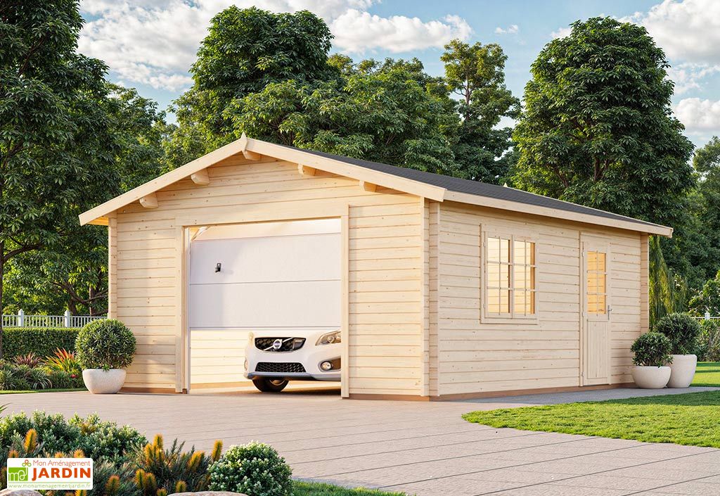 Garage de jardin en bois brut 44 mm avec porte au choix - Roger 24 m² ...