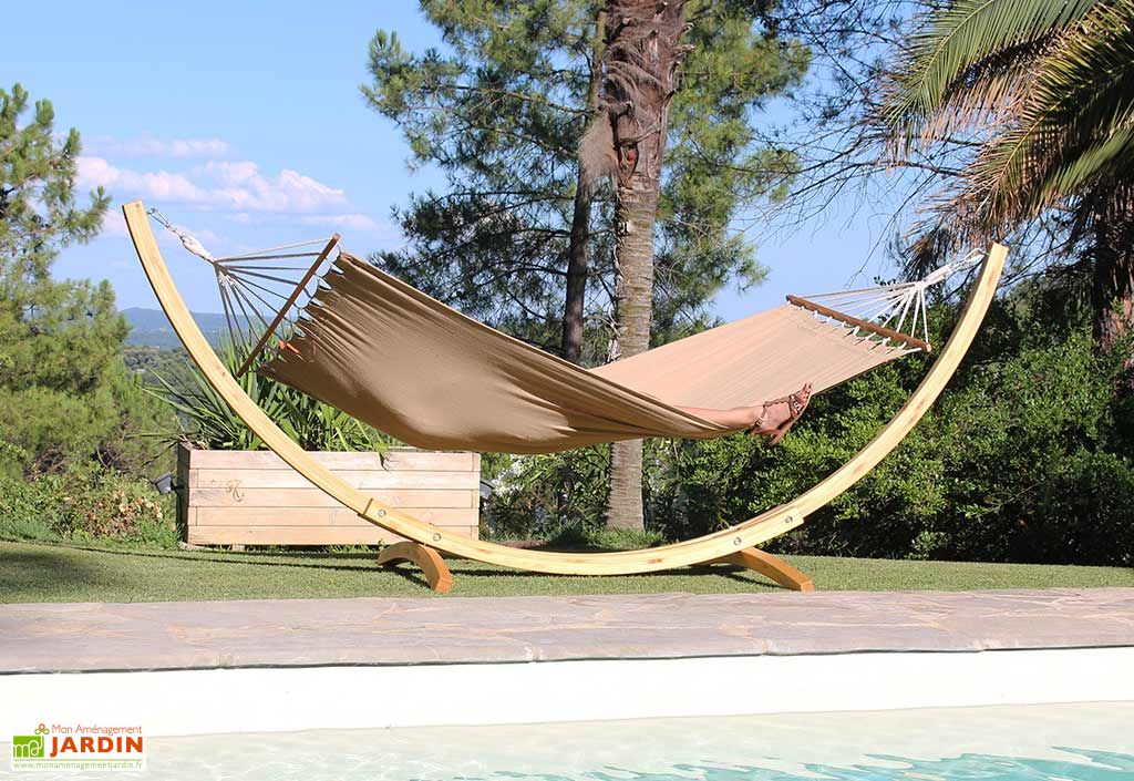 Hamac sur pieds en bois et toile en coton 140 x 200 cm - Panama ...