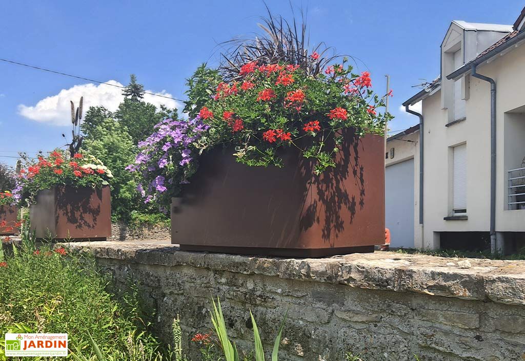 Jardinière rectangulaire en PEHD 170 L 110 cm - Néo 1100 effet corten ...