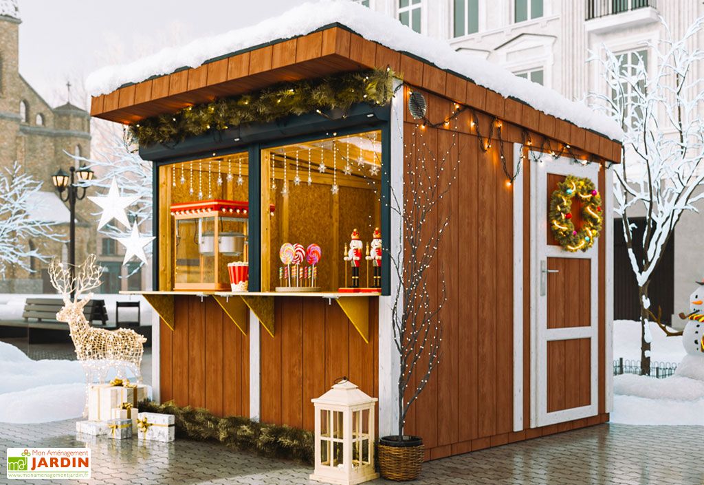 Kiosque commercial bois traité 6 m² – Stand de vente M950 + peinture ...