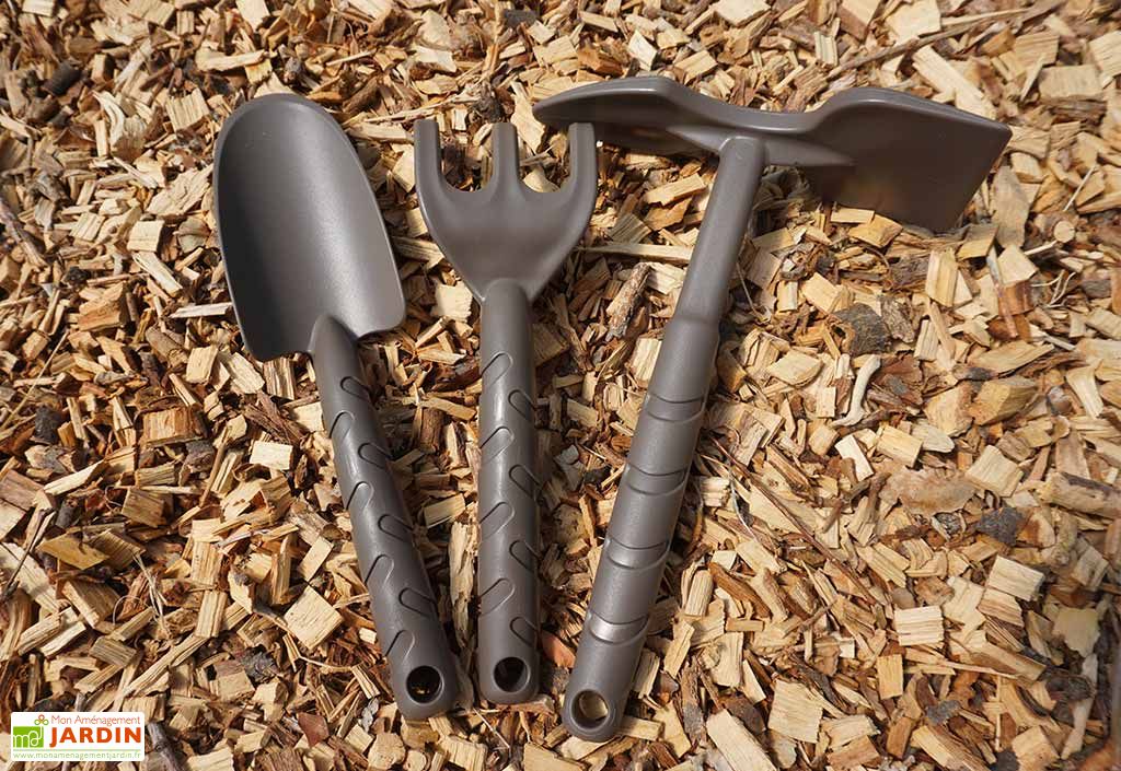 Kit 3 outils de jardinage : transplantoir, binette et griffe - Calipso