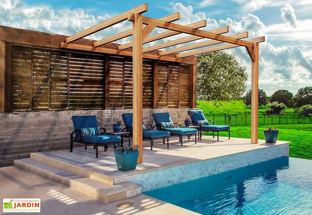 Pergola adossée en bois d'Europe du Nord lamellé collé - Andorra ...
