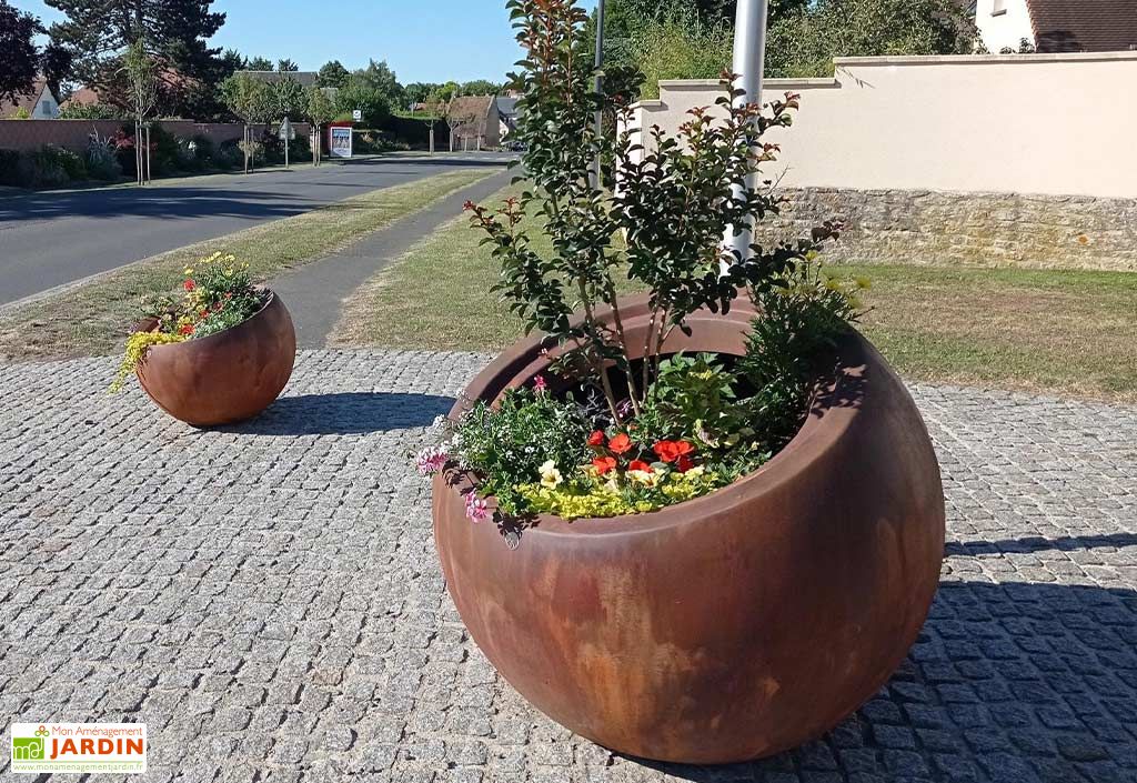 Pot de fleurs rond PAPI en PEHD 120 cm - Maximo effet Corten - PAPI