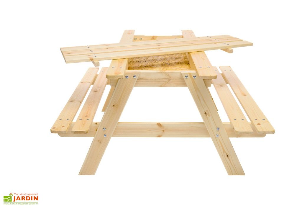 Table de jardin pour enfant avec bac à sable en bois - 90 x 42 cm - Timbela