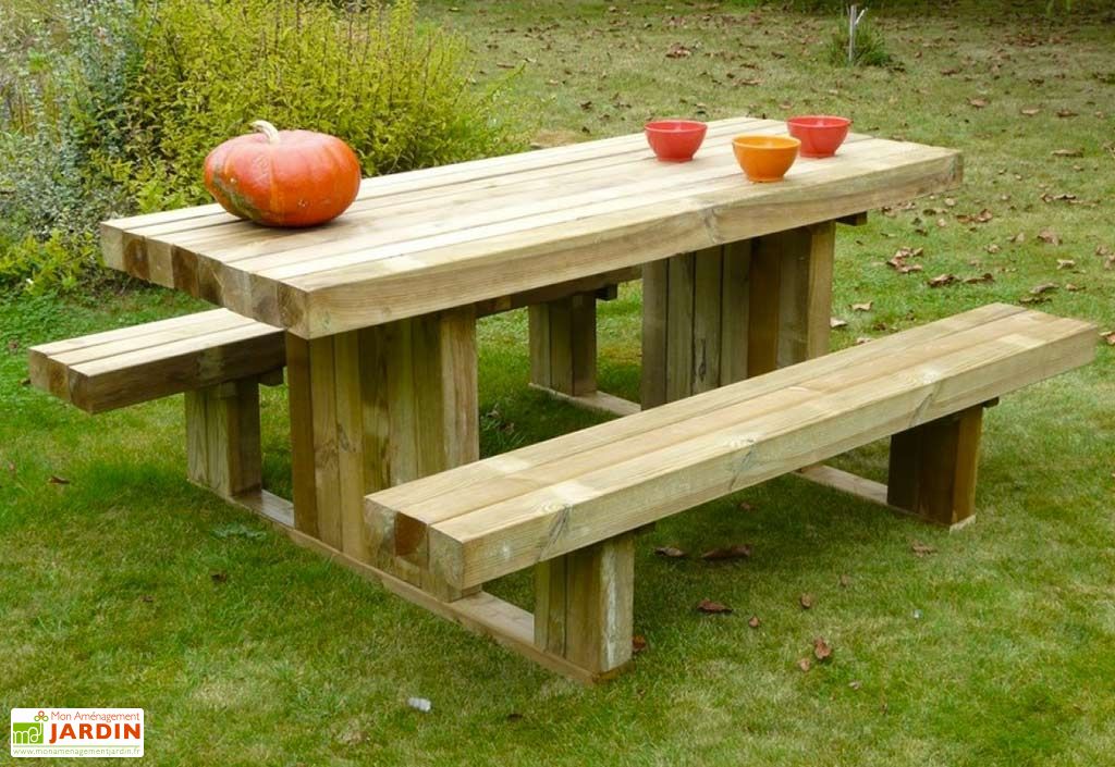 Table de pique-nique bois autoclave 180 cm 90 mm - Moderne - Solid