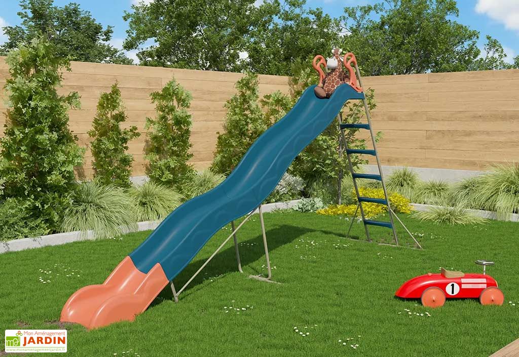 Toboggan en plastique et métal double vague Valou – 380 cm