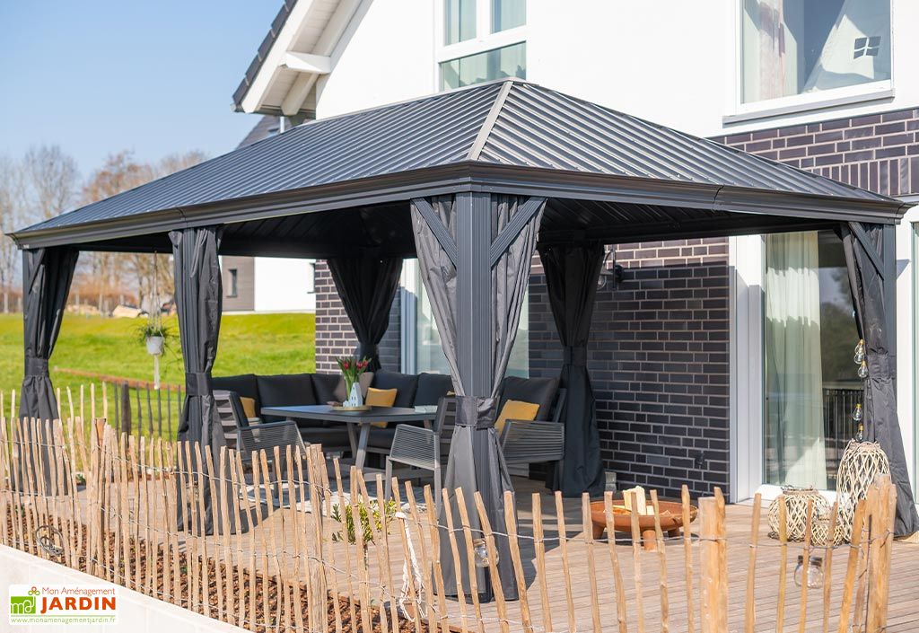 Tonnelle en aluminium autoportée 6 x 3,5 m avec toiture acier - Marsala ...