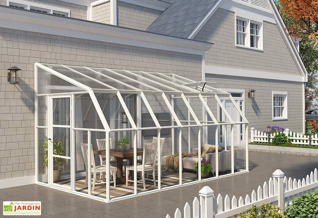 Véranda PVC en kit polycarbonate et verre - Sunroom 2,57 x 4,46 m - Canopia