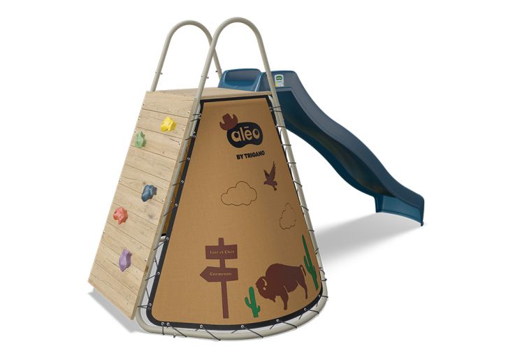 Toboggan 2,22 m en plastique bleu, mur d’escalade et tipi - Apache ...